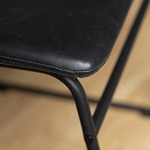 Walker Edison Douglas Urban Industrial Faux Leather Armless Dining Chairs, Set of 2, Black