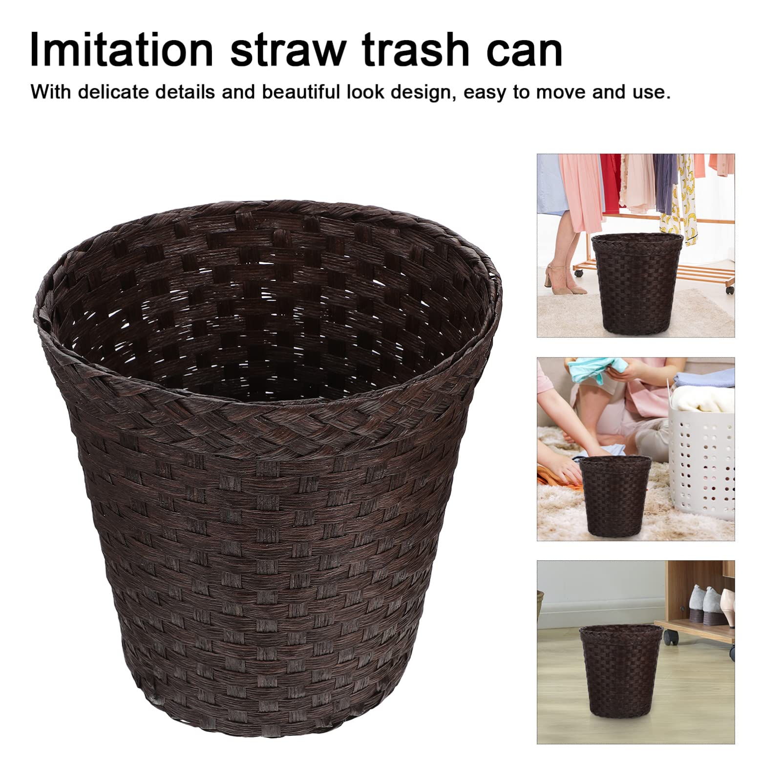 Healvian Home Decor Woven Waste Basket Paper Wicker Trash Can Round Wastebasket Garbage Bin for Bathroom Essentials Sundries Laundry Storage Basket Coffee Laundry Basket
