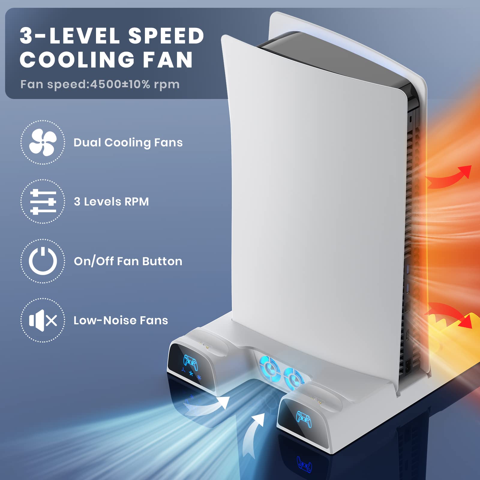 CODOGOY PS5 Stand with 2 Cooling Fan + Controller Keyboard with Backlight for Playstation 5