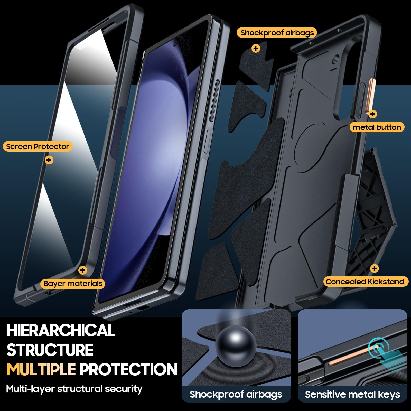BSNRM Samsung Galaxy Z Fold 5 Case with Hinge Protection, Sliding Camera Lens Cover& Screen Protector& Kickstand Full Body Cover Rugged Shockproof Protective Case for Galaxy Z Fold 5 Black