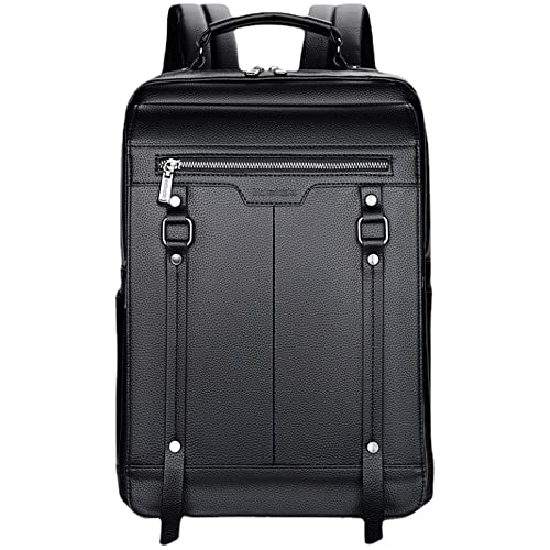 HKZHITOU Vintage Leather Laptop Backpack For Men,Men Black Leather College Backpack Travel Waterproof Bags Fit 15.6 Inch Notebook