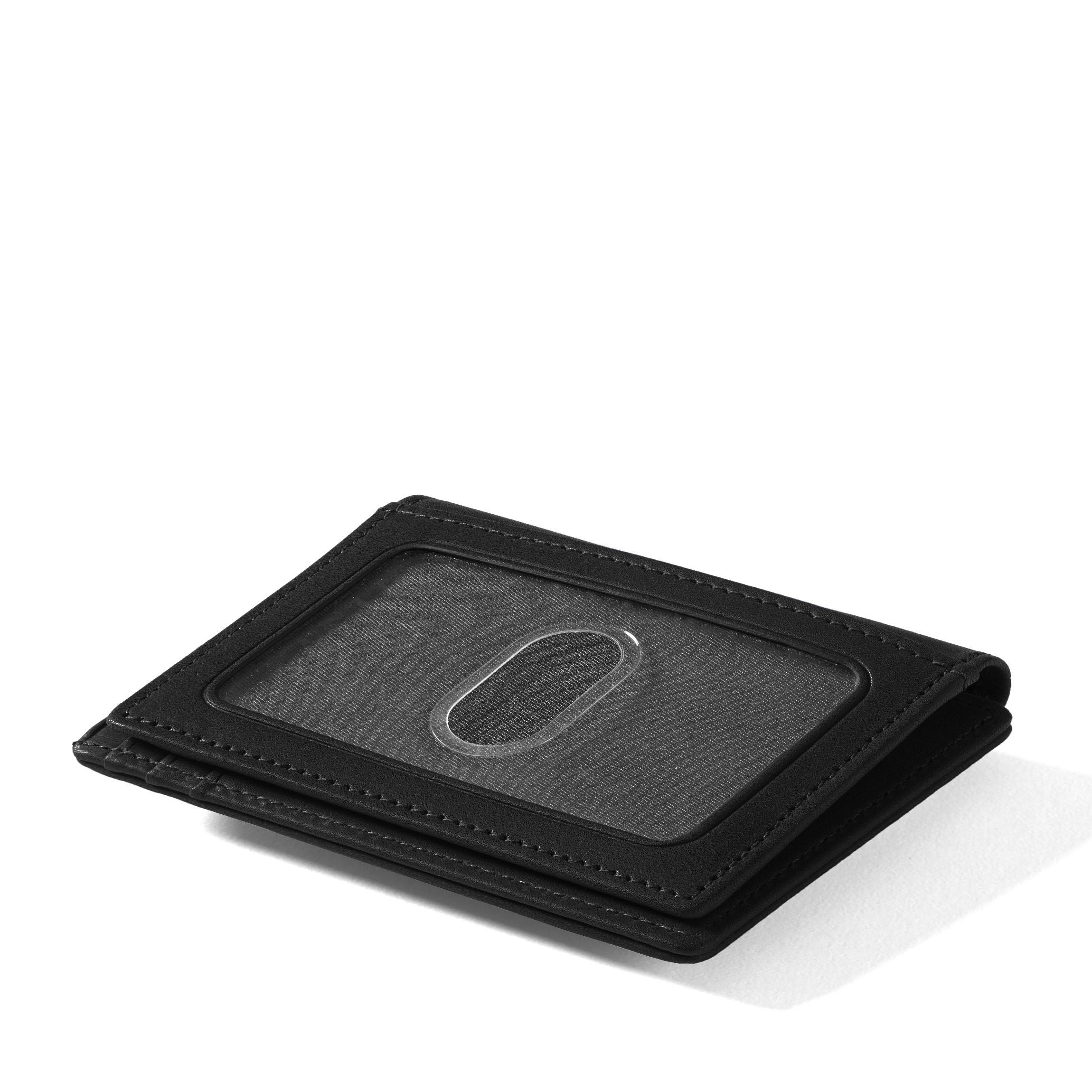 Leatherology Premium Black Oil Men's Money Clip Card Holder Wallet with ID Window