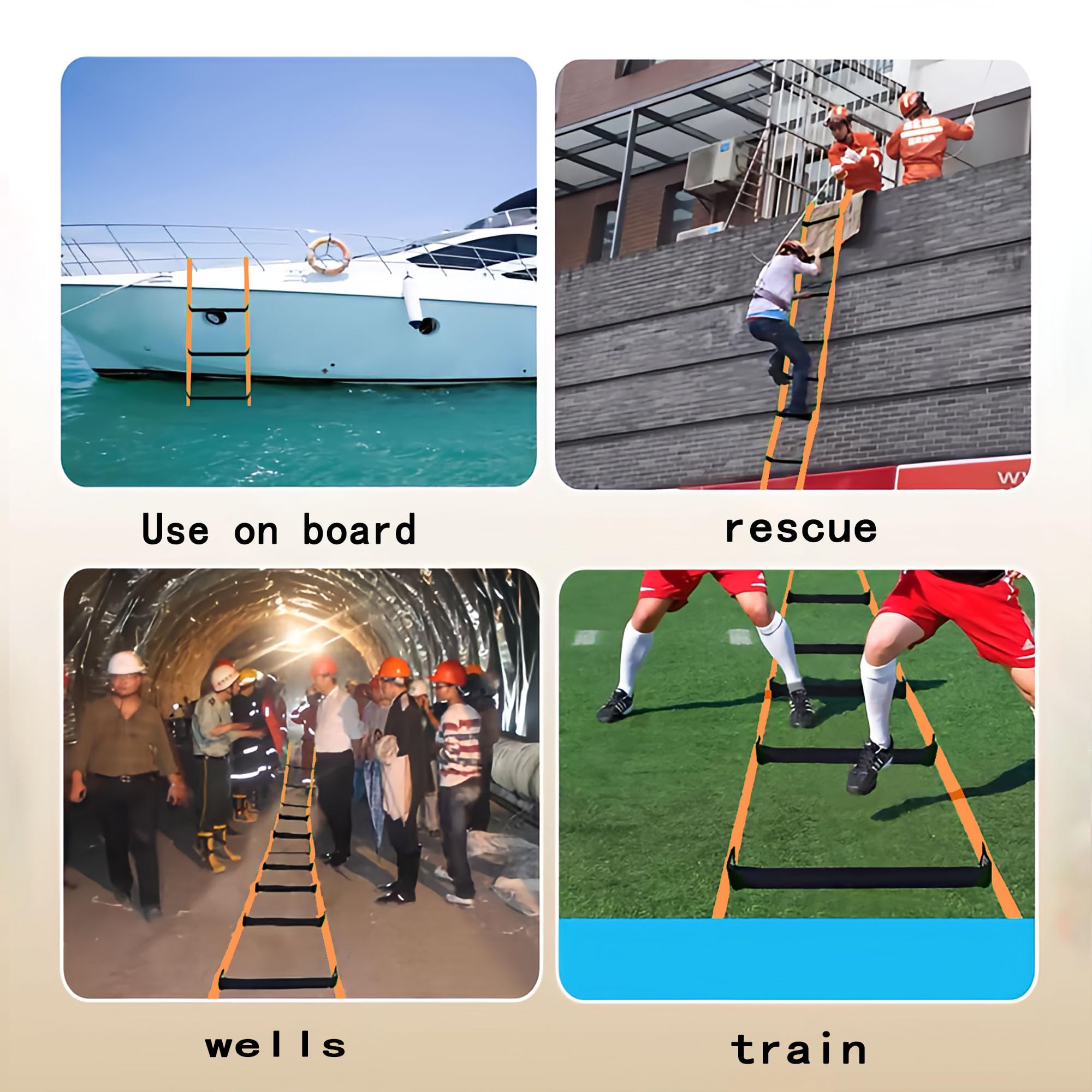 Fire Escape Ladder 26ft Emergency Fire Ladder Training Soft Ladder Jump Grid Ladder 2-3 Story Residential Reusable Window Balcony Treehouse Safety Rope Ladder