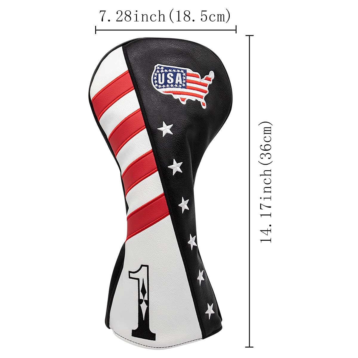 Buker Golf Driver Head Covers Golf Club Headcvoers for Driver USA Flag Typed Golf Driver Cover Premium Leather Golf Headcovers fits All Drivers, Black