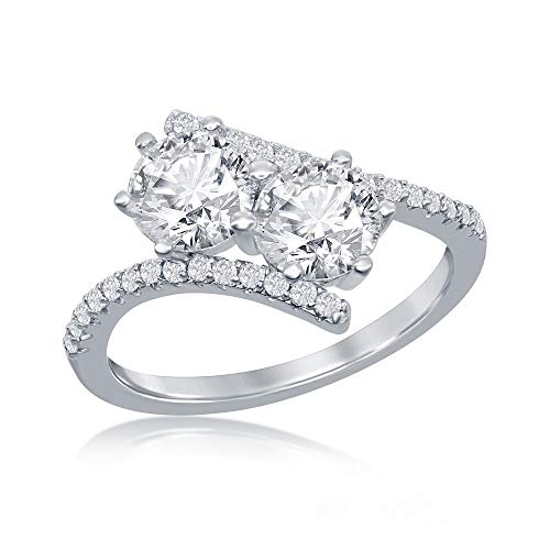 Beaux Bijoux Silver Tone Two-Stone Round Cubic Zirconia Bridal Engagement Band Ring