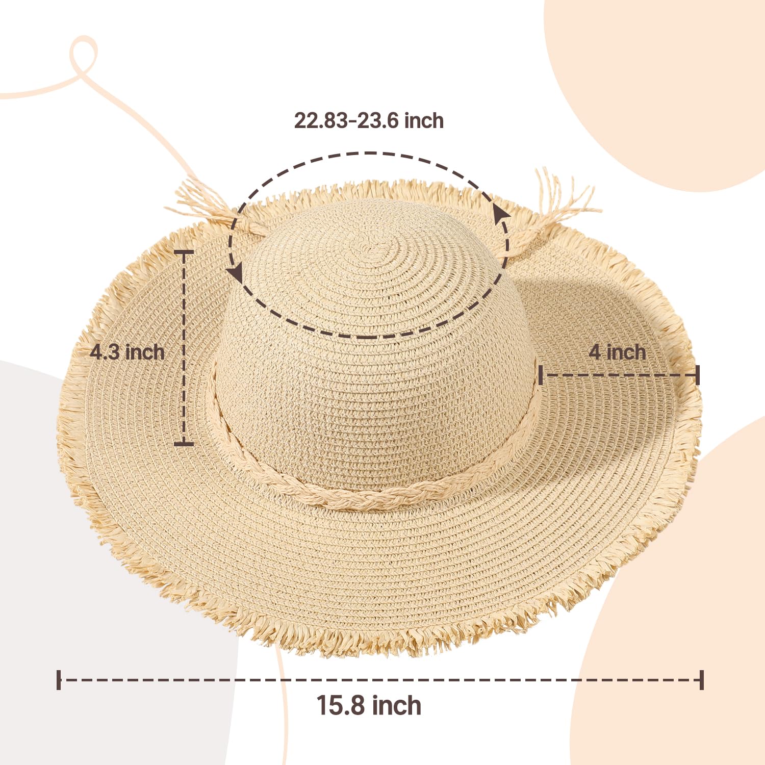 Beach Hats for Women, Wide Brim Sun Straw Hat for Women, UV Protection UPF 50+ Sun Hats, Collapsible Roll up Cap