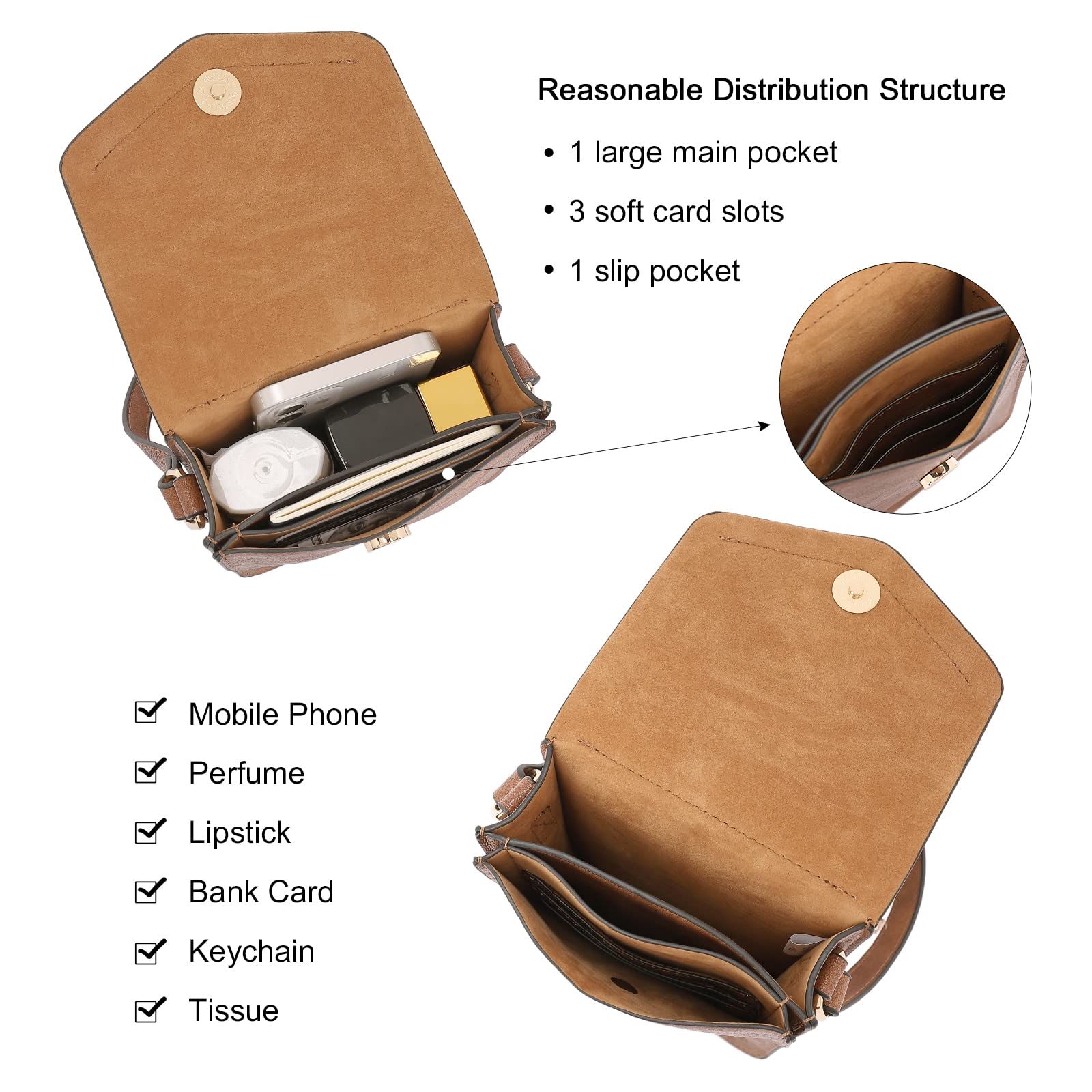 CLUCI Small Crossbody Bags for Women, Shoulder Bag with Tassel, Cell Phone Wallet Purse Brown