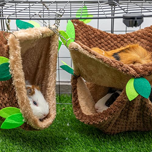 FAITUCOS Guinea Pig Hideout - Hanging Hammock & Tunnel Set for Rat Guinea Pigs Hamster Hedgehog Chinchilla Flying Squirrel - Fleece Warm Small Animals Bedding House Cage Accessories