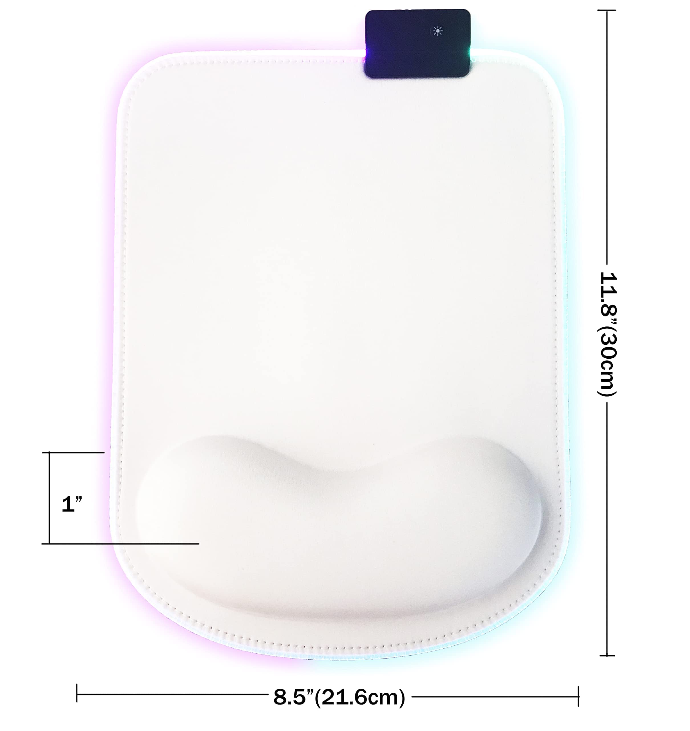 RGB Mouse Pad with Wrist Support, LED Mouse Pad with 13 Lighting Modes, Anti-Slip Rubber Base, Pain Relief Computer Ergonomic Mouse Pad for Gaming, Office, Home, 11.8 x 8.5 in (White)