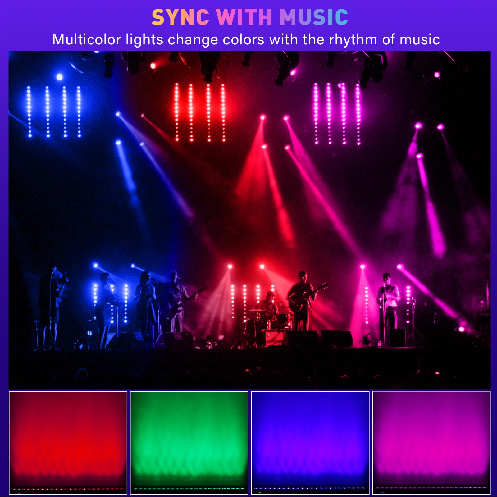 LED DMX Wash Light Bar - 96W 24LEDs RGBA Stage Light Bar Sound Activated Auto Play DJ Light Bar Uplights for Wedding Church Christmas Birthday Party Stage Lighting