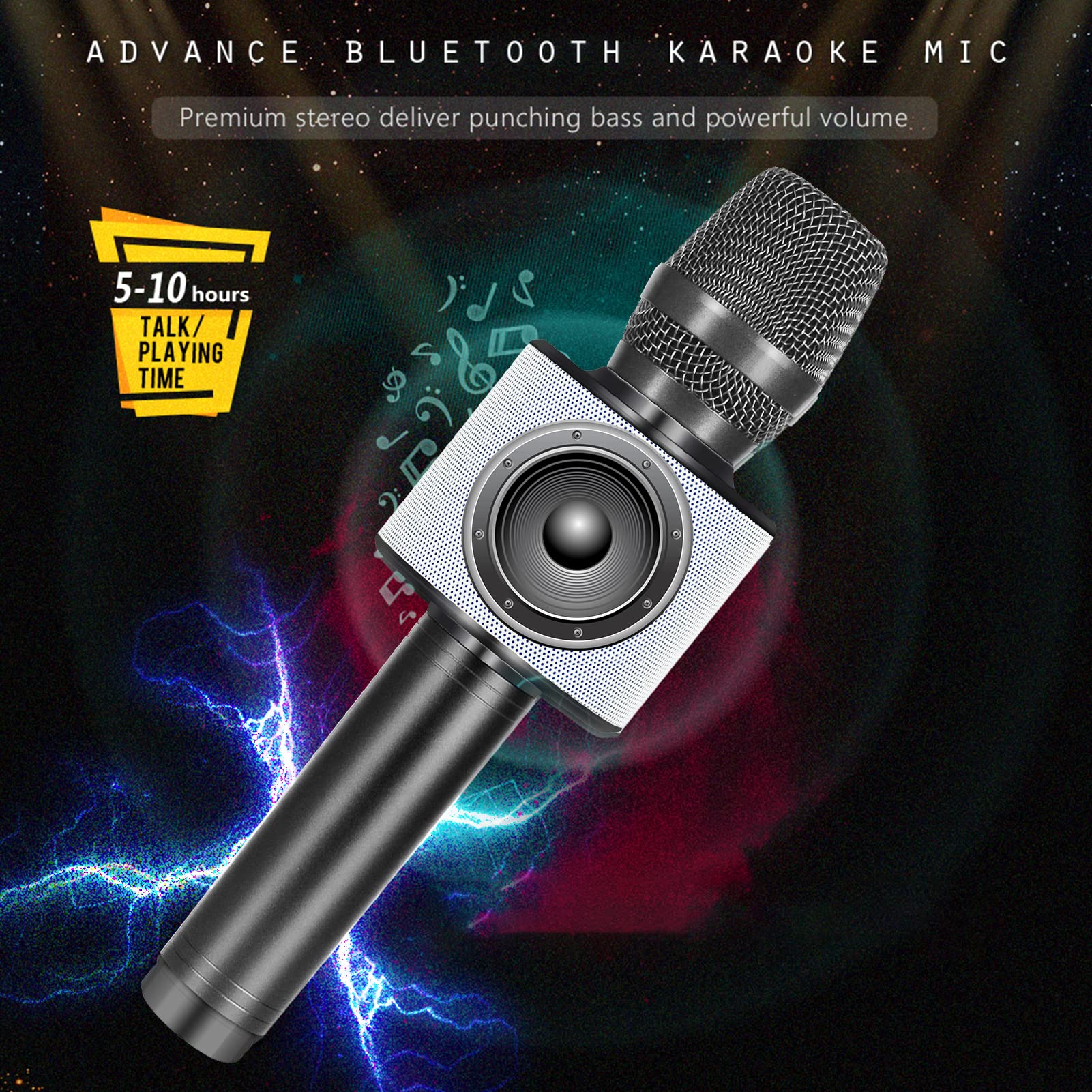 BONAOK Bluetooth Wireless Karaoke Microphone, Portable Rechargeable Karaoke Machine Speaker with Stereo Sound Party Home Birthday Gift for All Smartphone/PC (Space gray)