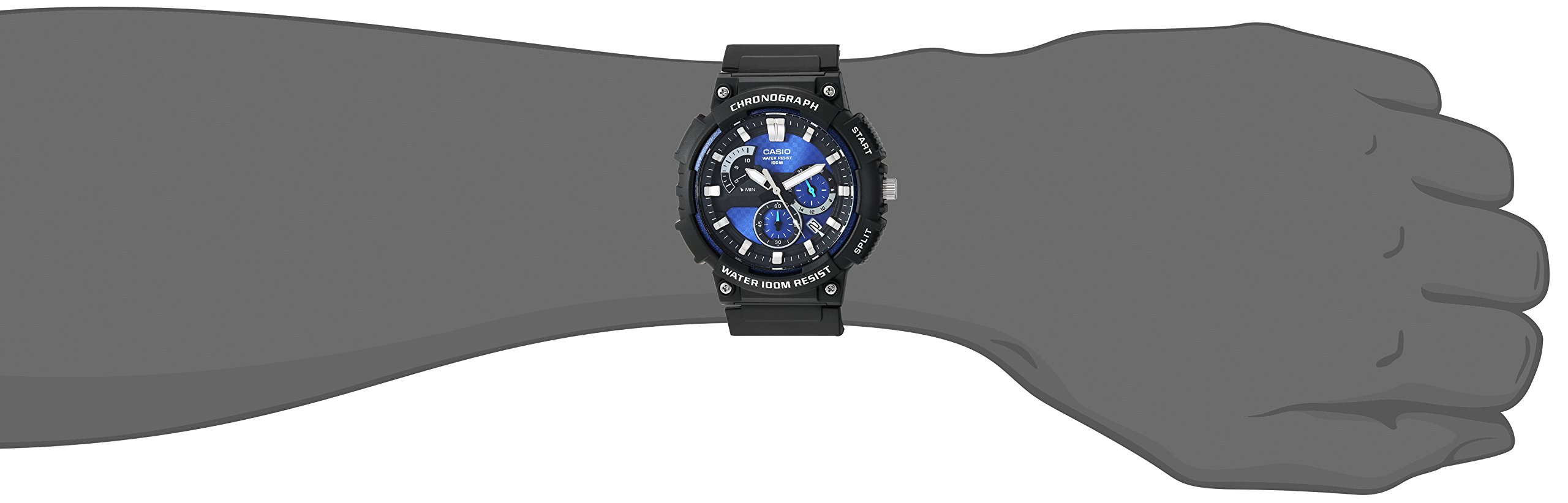 Casio MCW200H Series | Men’s Analog Watch | Black/Blue | 100M WR | Retrograde Chronograph | 1 Second Stopwatch | Date Display | Multi Dial | Resin Glass | Resin Case | Resin Band | 3 Year Batt