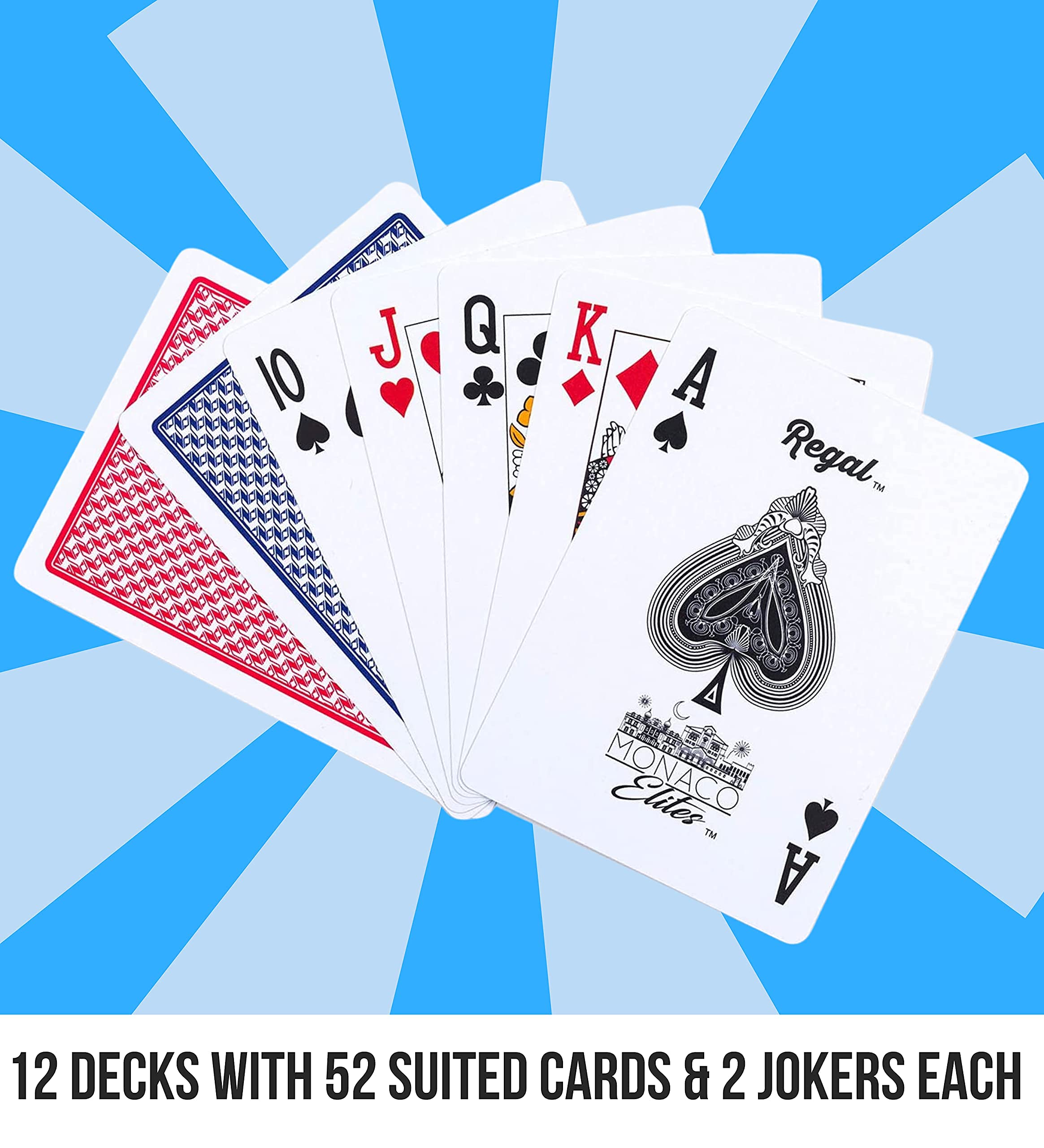 Regal Games Set of 12 Premium Monaco Elite Poker Playing Cards, 100% Plastic, Waterproof