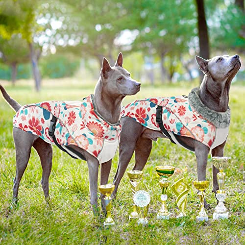 Kuoser Dog Coat, Warm Dog Jacket with Fur Collar, Turtleneck Dog Winter Coat Thicken Fleece Lining Pet Clothes, Reflective Dog Vest for Small Medium Large Dogs