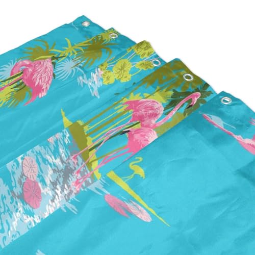 BLuevi Summer Flamingos Shower Curtain for Bathroom Waterproof Fabric with Hooks 72x72 Inch