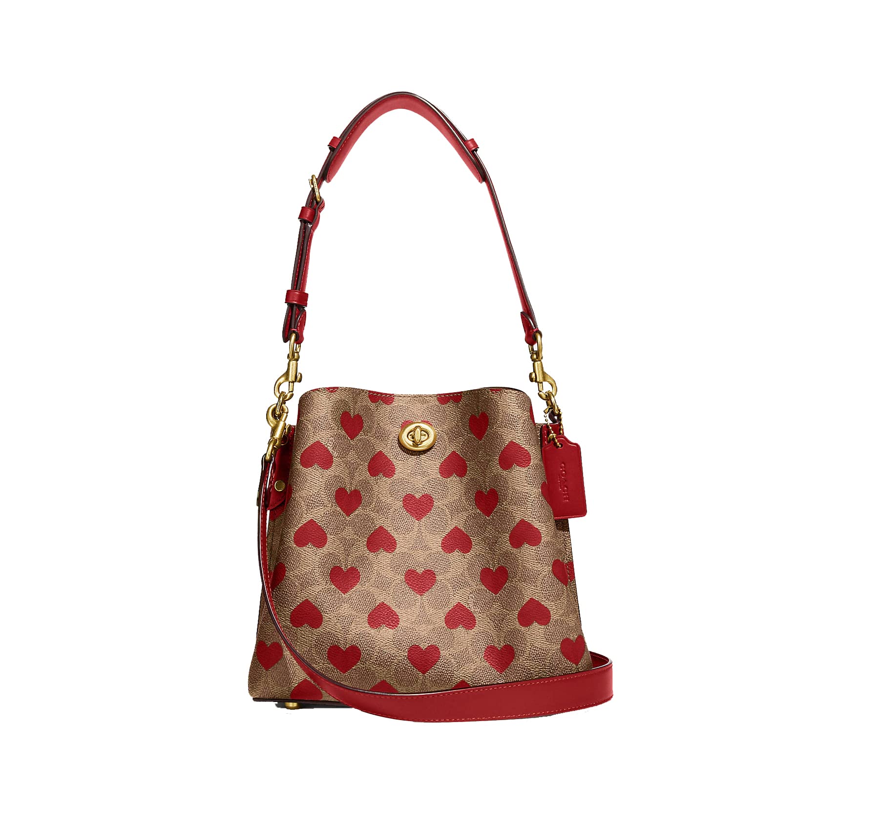 Coach Leather Willow Bucket Bag Purse in Signature Canvas with Heart Print - #C8389
