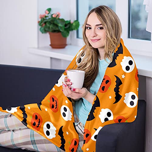Halloween Skull Pumpkin Bat Pattern Prints Soft Warm Cozy Blanket Throw for Bed Couch Sofa Picnic Camping Beach, 150×100cm