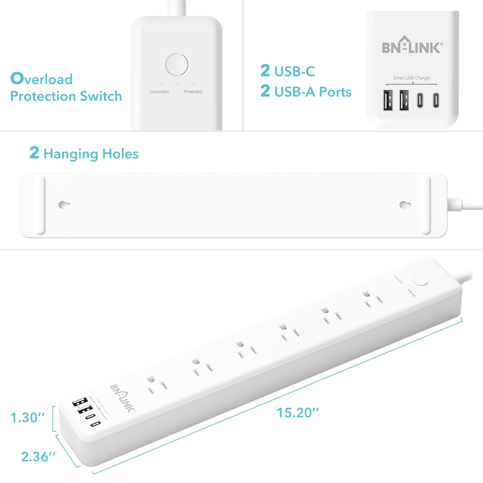 BN LINK Smart Plug Power Strip,Surge Protector with 6 Individually Controlled Smart Outlets, 4 USBs (incl. 20W USB-C), Compatible with Alexa and Google Home