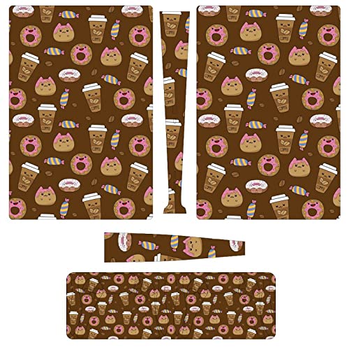 Coffee Beans Candies Donuts Full Protective Skin Cover Design Wrap Decal Sticker Compatible with PS5 Digital Edition Console and Controller