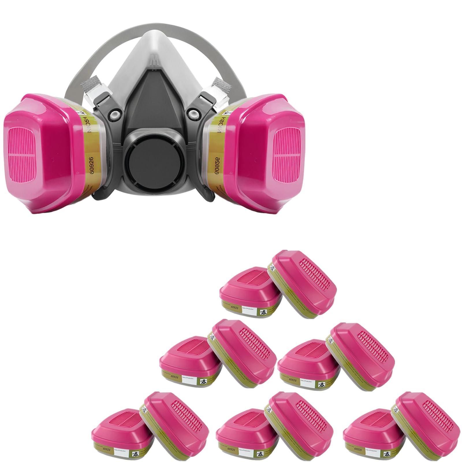 barenzu Respirator Mask with Filters, Reusable Half Face Respirator with 60926 Filter, Gas Mask for Painting, Polishing, Welding, Sanding, Cutting, Construction Work(Includes 7-Pair Filters)