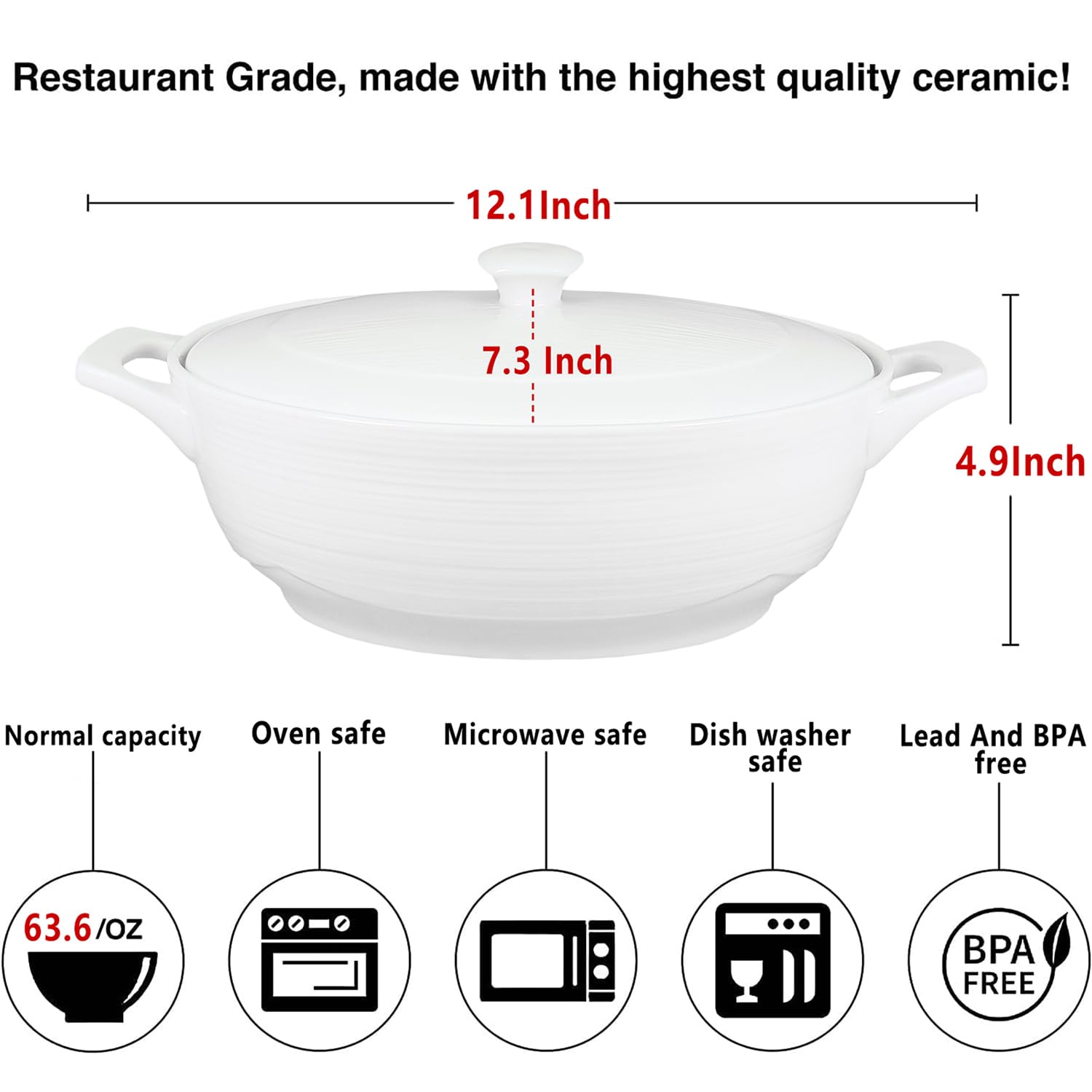 jinsongdafa Casserole Dish with Lids,1.9 Quart French White Ceramic Tureens, 12.1x7.3 Baking Dish, Serving Tureen Soup, for Casseroles, Lasagna Cookware Set, Microwave, Oven Safe