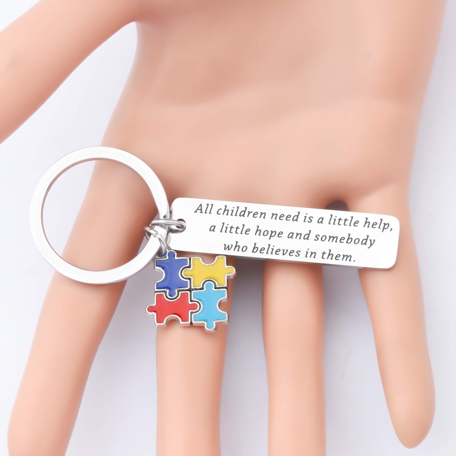 bobauna Autism Awareness Keychain Autism Puzzle Piece Jewelry Autism Support Gift (children need help keychain)