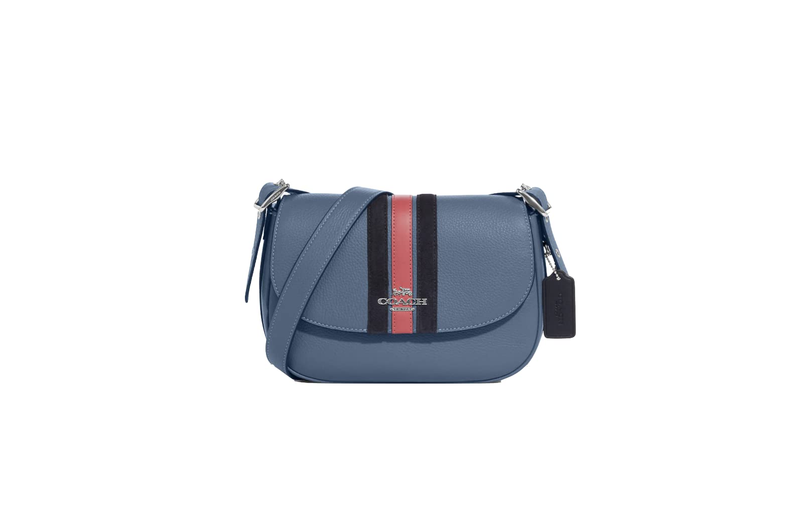 Coach Macie Saddle Bag With Varsity Stripe (SV/Indigo Multi)