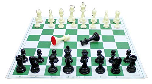 StonKraft 17'' x 17'' Tournament Chess Vinyl Foldable Chess Game with Solid Plastic Pieces (with Extra Queen) - Ideal for Professional Chess Players