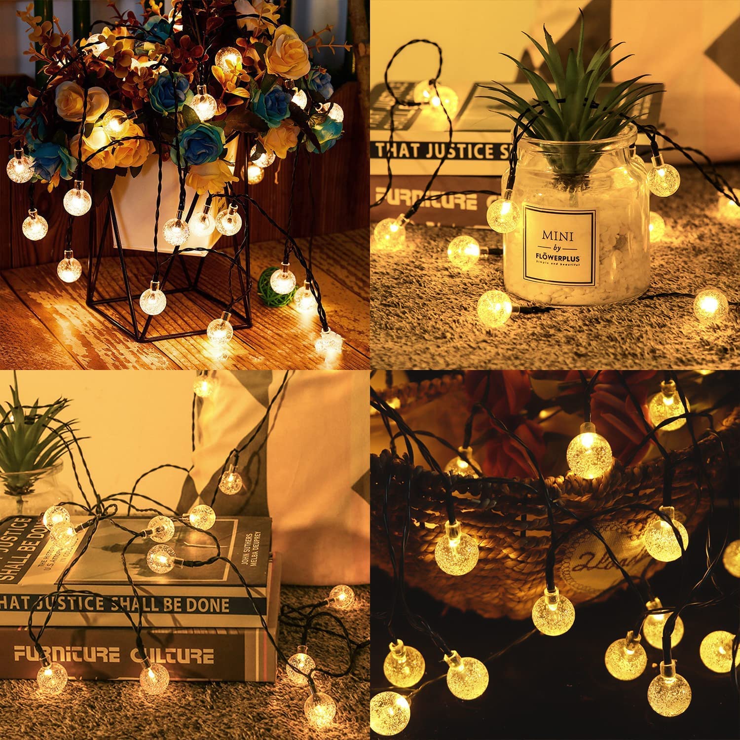 ITICdecor Solar String Lights Outdoor 20 LED Crystal Globe Light Outdoor Waterproof Decorations Solar Powered Patio Lights for Garden Parterre Terrace Decor (Warm White)
