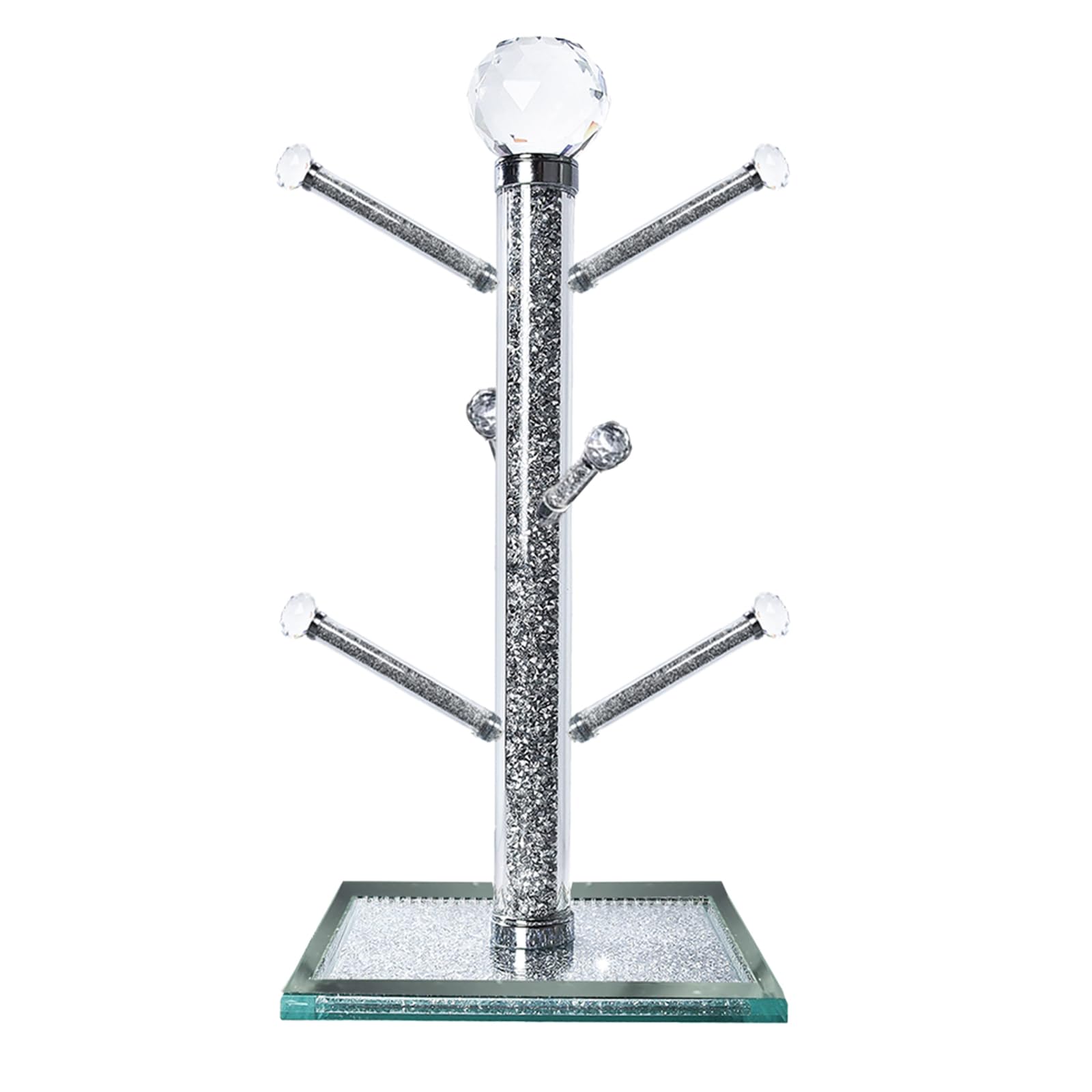 Coffee Mug Tree Rack,Crushed Diamonds Coffee Mug Holder Tree,Vertical Bottle Dryer Rack ,Tree Branch Shaped Crystal Glass Bottle Dryer,Coffee Cups Rack with 6 Hooks,Mug Rack for Kitchen Cafe(silver)