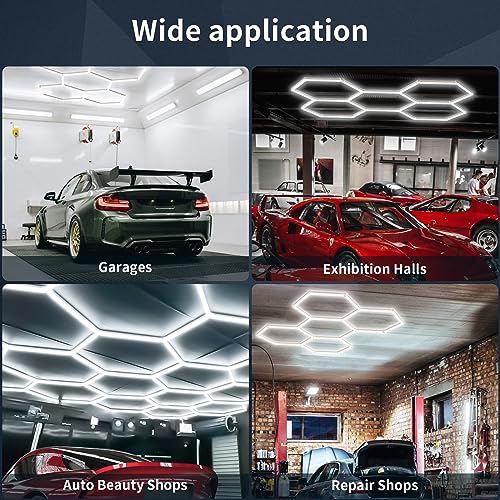 LPMYLMC Hexagon LED Garage Light, 25 Pack 200W 30000LM 6500K Hexagon Led Lights for Garage, Basement, Warehouse, Auto Beauty Shop, Car Detailing Shop etc.