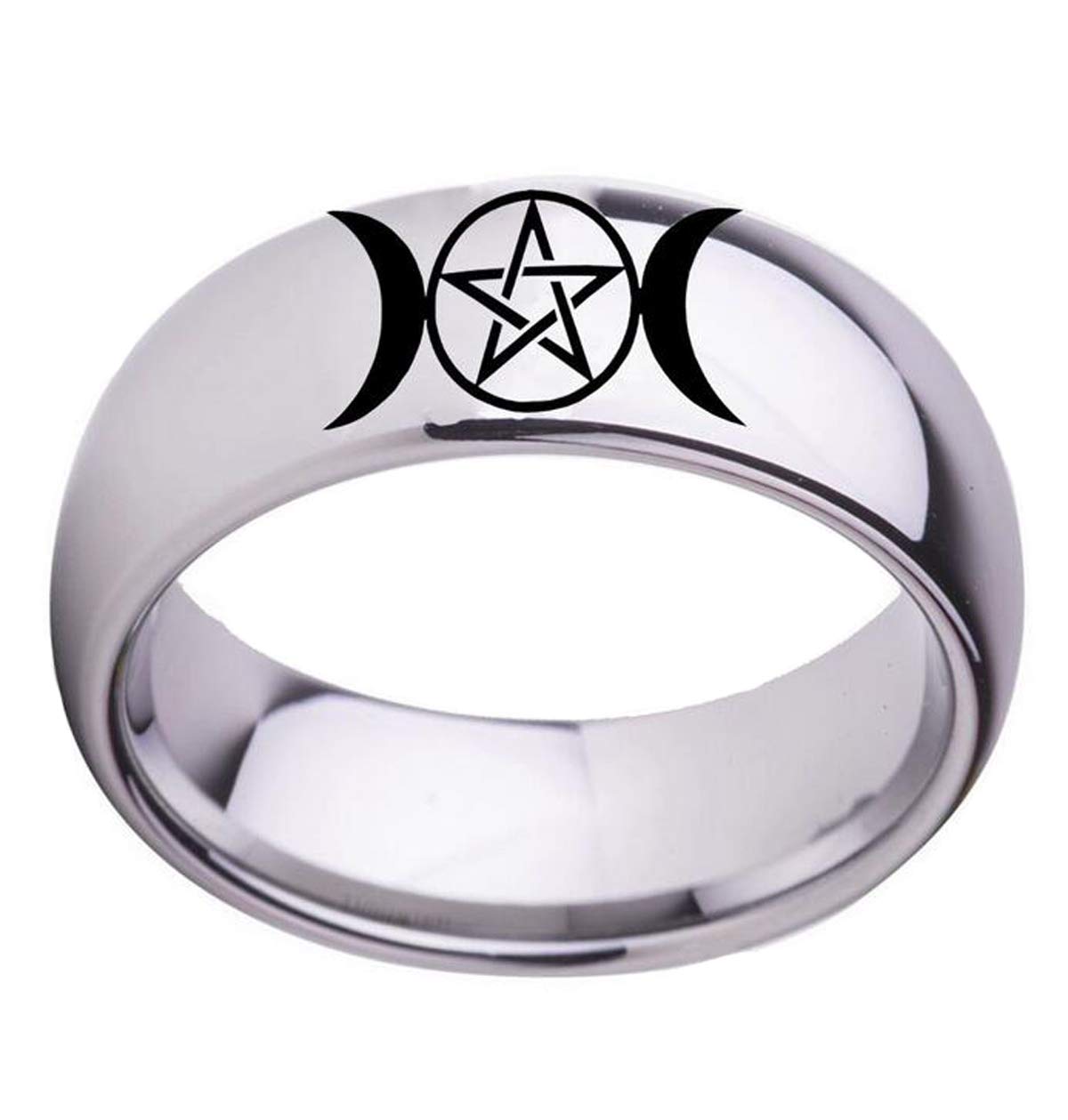 Castal Jewelry 8mm Stainless Steel Triple Moon Goddess High Polished Dome Engagement Wedding Ring Size 6-12 (Silver, 6)