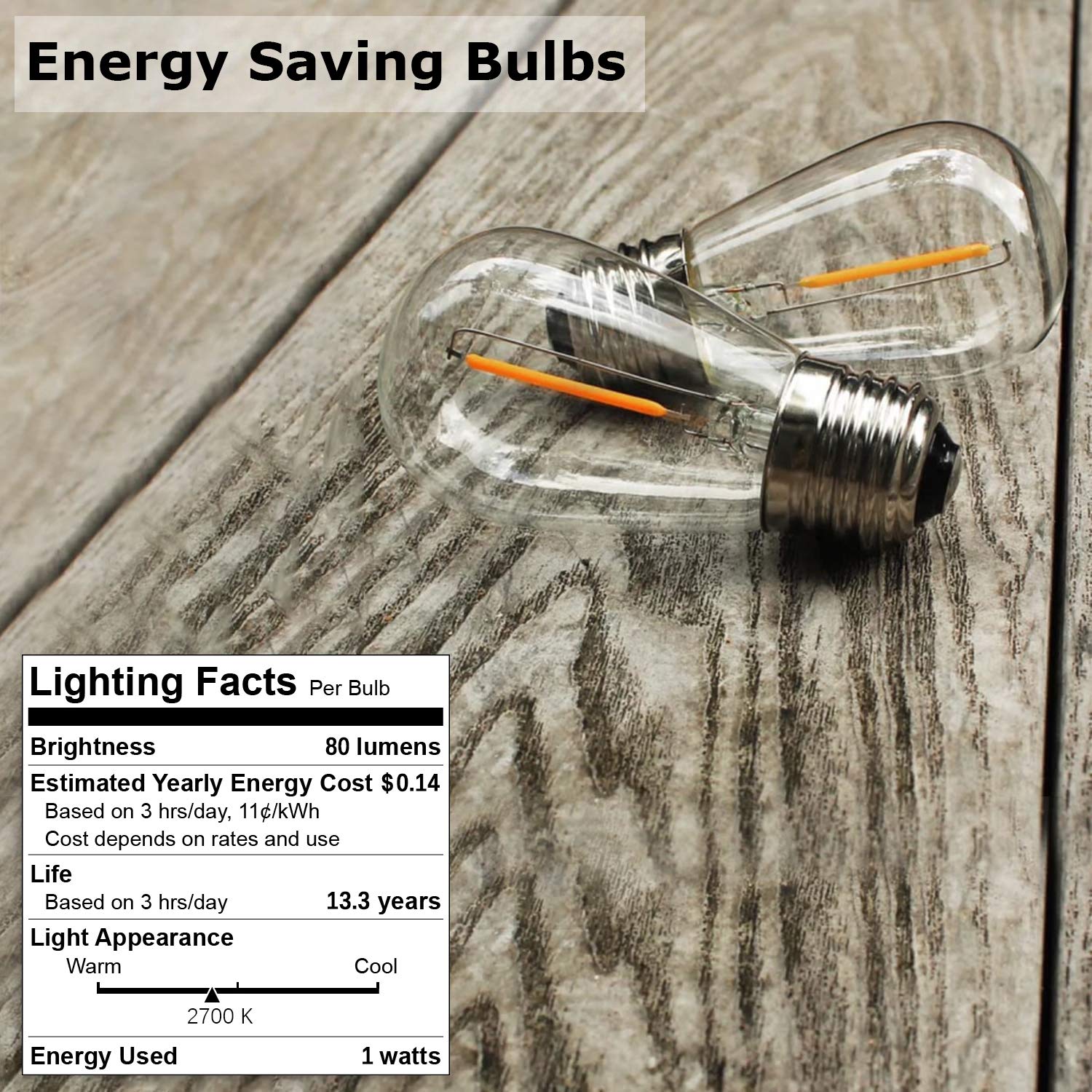 BRTLX Outdoor String Lights, Connectable IP65 Waterproof 100Ft S14 LED String Patio Lights with 30 Hanging Sockets and 32 x 1W Energy Saving LED Bulbs(2 Spare) E26 Base Warm White 2700K for Cafe Porch