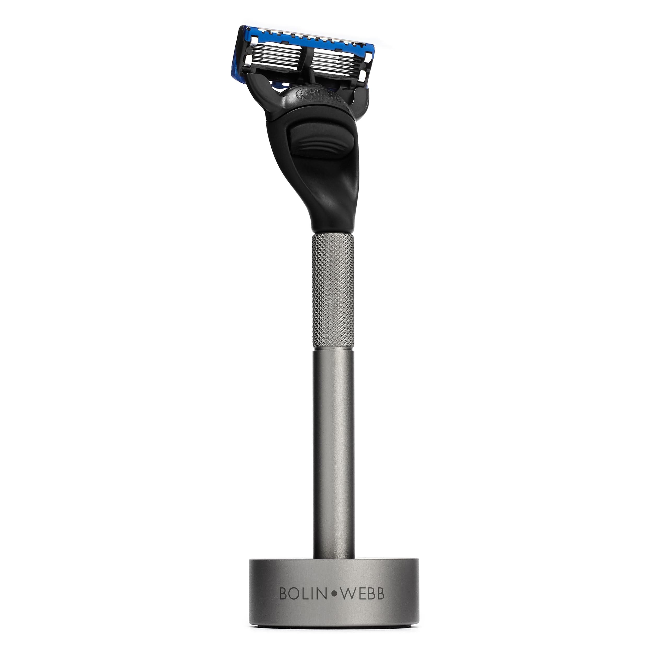 Bolin Webb Generation Razor and Stand in Graphite, Precision Engineered Aluminium Handle Fitted with 5 Blade Razor Cartridge, Luxury Shaving Set For Men