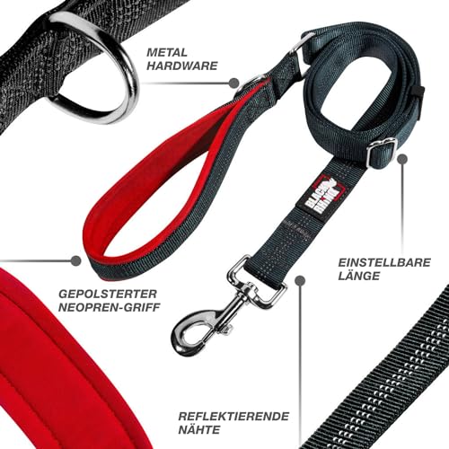 Black Rhino β Dog Leash Adjustable Length (3-5 Feet) with Soft Neoprene Padded Handle | Heavy Duty Lead for Easy Control | Small Medium Large Breeds | Reflective Stitching (Red/Black)