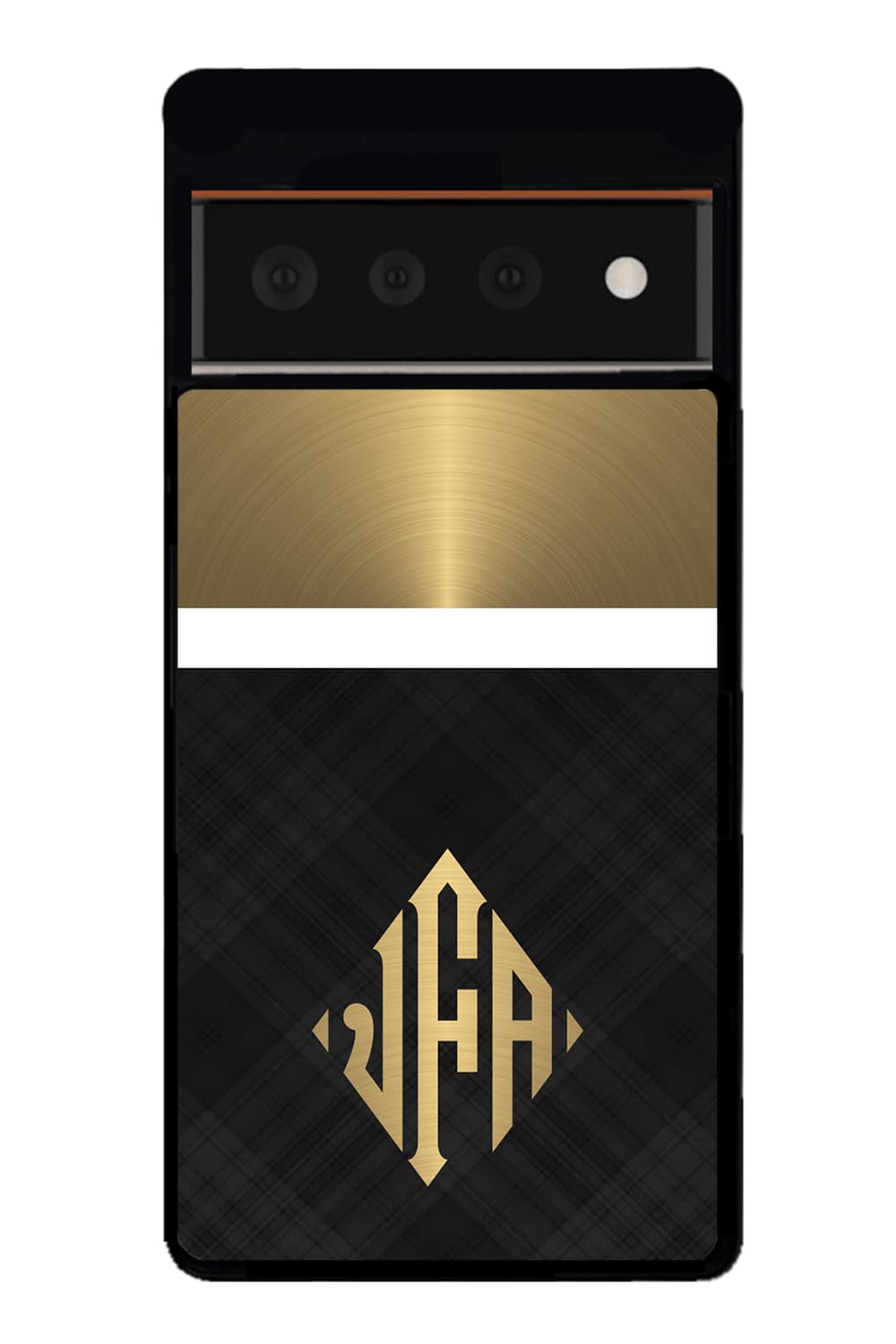 Black and Gold Personalized Diamond Monogram Black Rubber Phone Case Compatible With Google Pixel 8 Pro, 8a, 8, 7a, 7, Pixel 7 Pro, 6a, Pixel 6 Pro, 6, 5, 4a 5G, 4a 4G, 4, 4 XL, 3a, 3a XL, 3, 3 XL