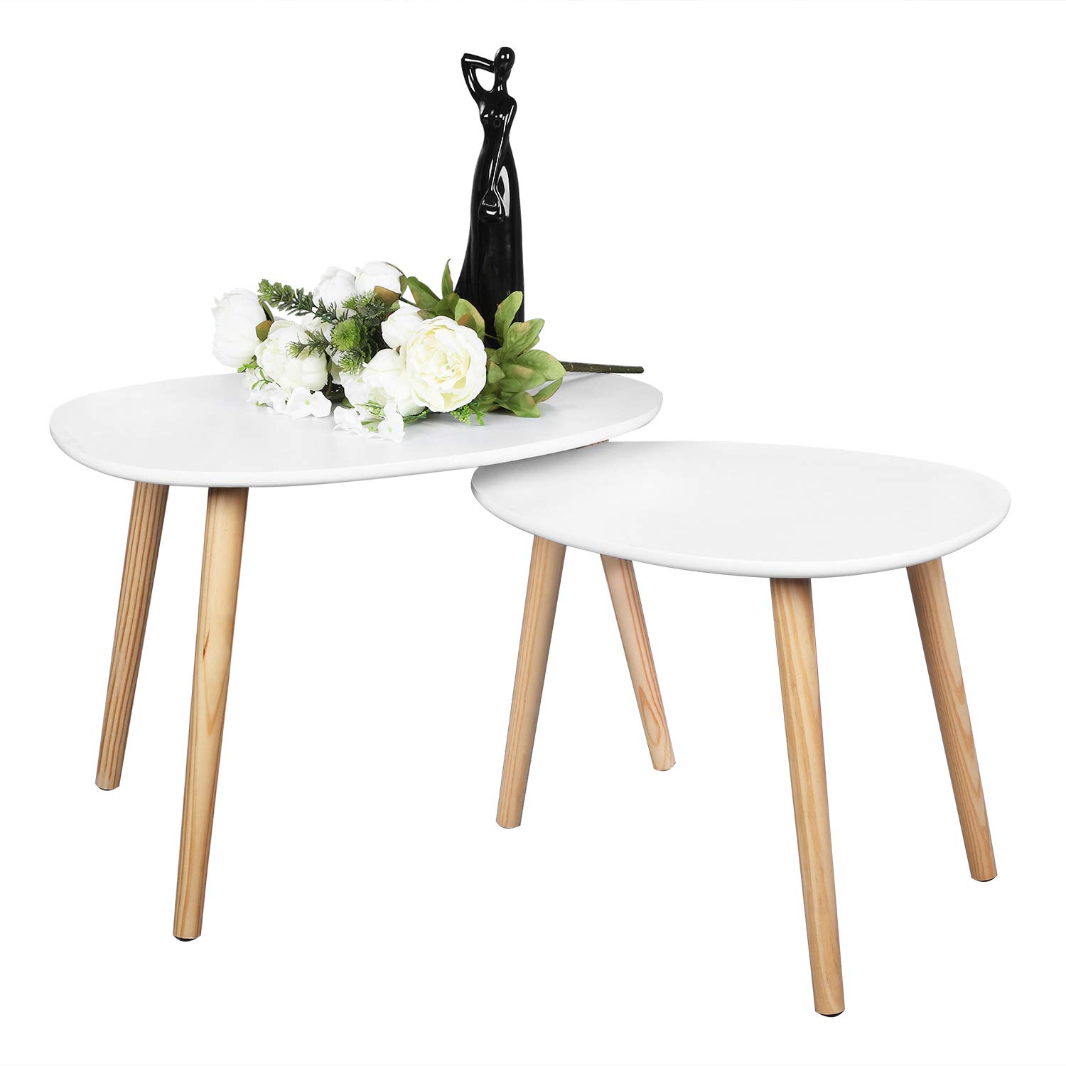 Bonnlo Nesting Tables Stacking Coffee/Side/End Tables for Living Room, Home and Office, Set of 2, White