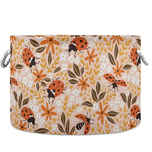 visesunny Hand-Drawn Ladybug Flower Laundry Baskets Fabric Storage Bin Storage Box Collapsible Storage Basket Toy Clothes Shelves Basket for Bathroom,Bedroom,Nursery,Closet,Office