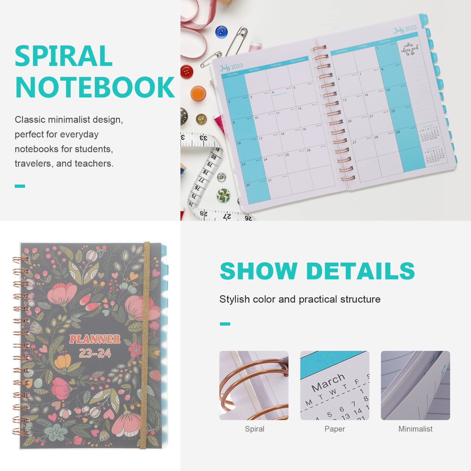 Cabilock 2023 Agenda Book Spiral Notepad Note Taking Notebook Work Notepad Floral Note Pads Planner Notebook Writing Journal Notebook Note Supplies Office Accessory Time Management Notepad