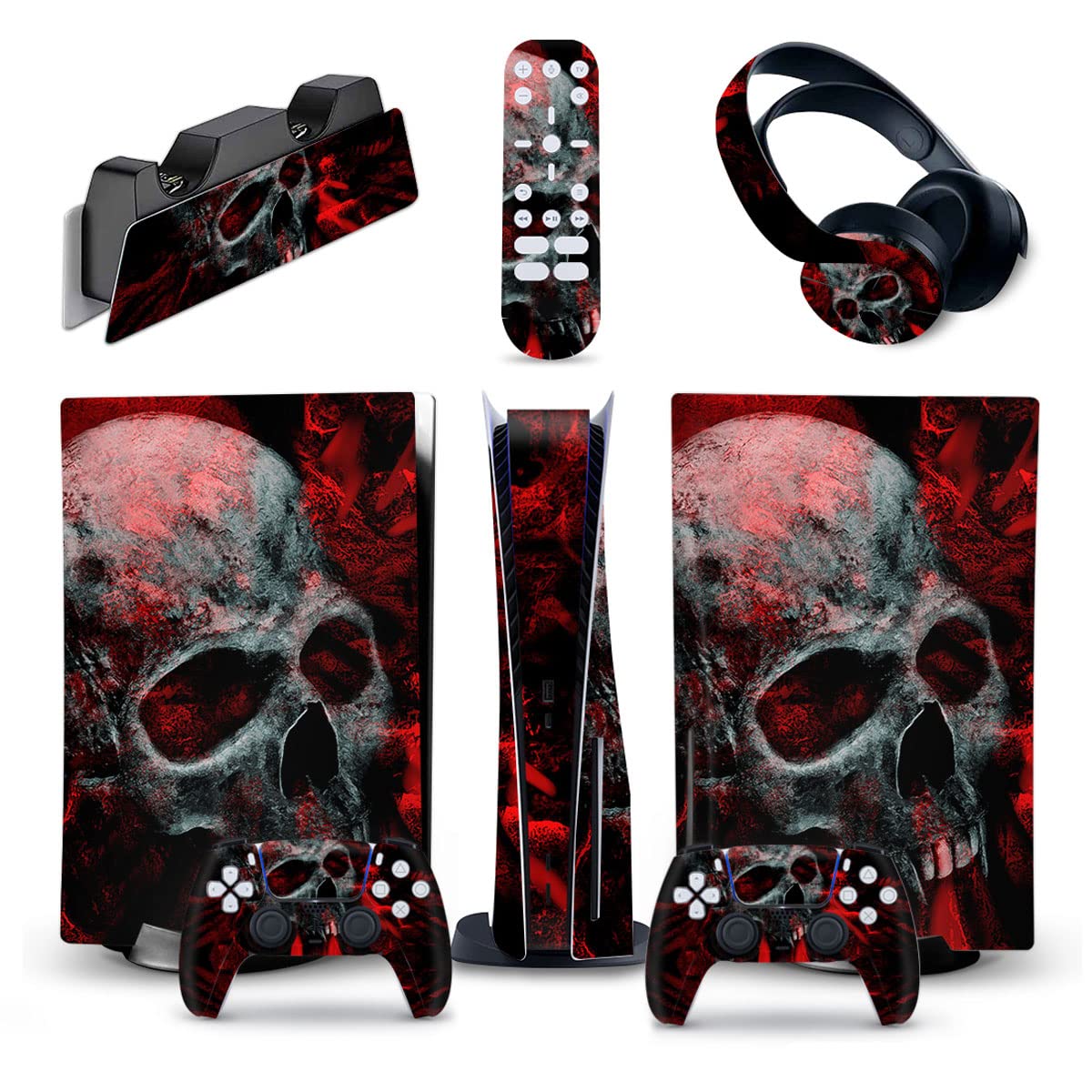 CENSTEEL PS5 Skin for PlayStation 5 Disc Version,Sticker for PS5 Vinyl Decal Cover for Playstation 5 Controller & Charging Station & Headset & Media Remote Blood Skull