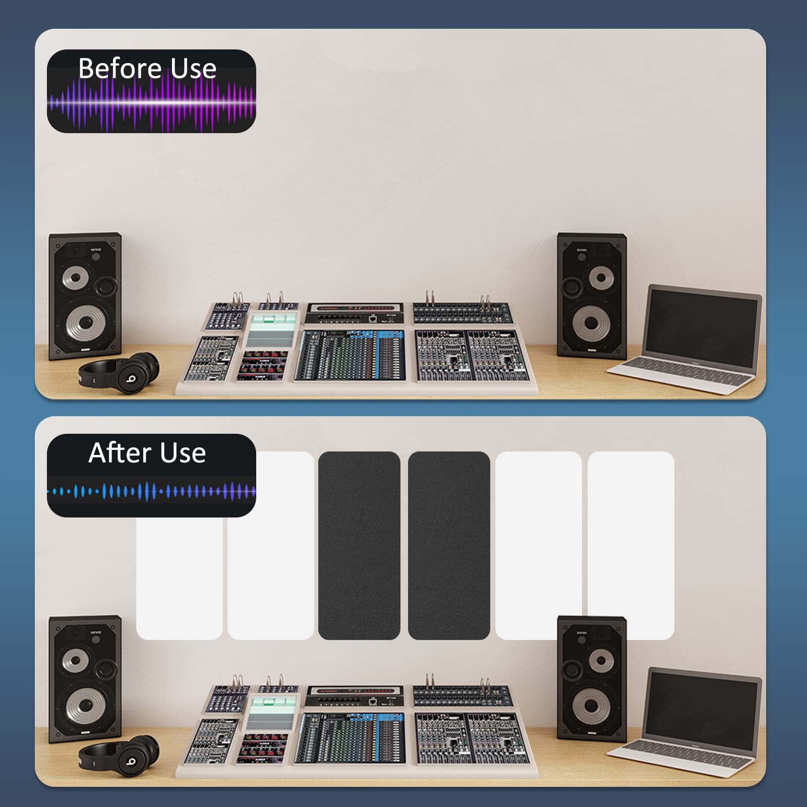 BUBOS Art Acoustic Panels, 6 Pack 24"X 12"X 0.4" Soundproof Wall Panels,Great to Reduce Noise and Eliminate Echoes,for Recording Studio,Office,Gaming Room (WHITE)