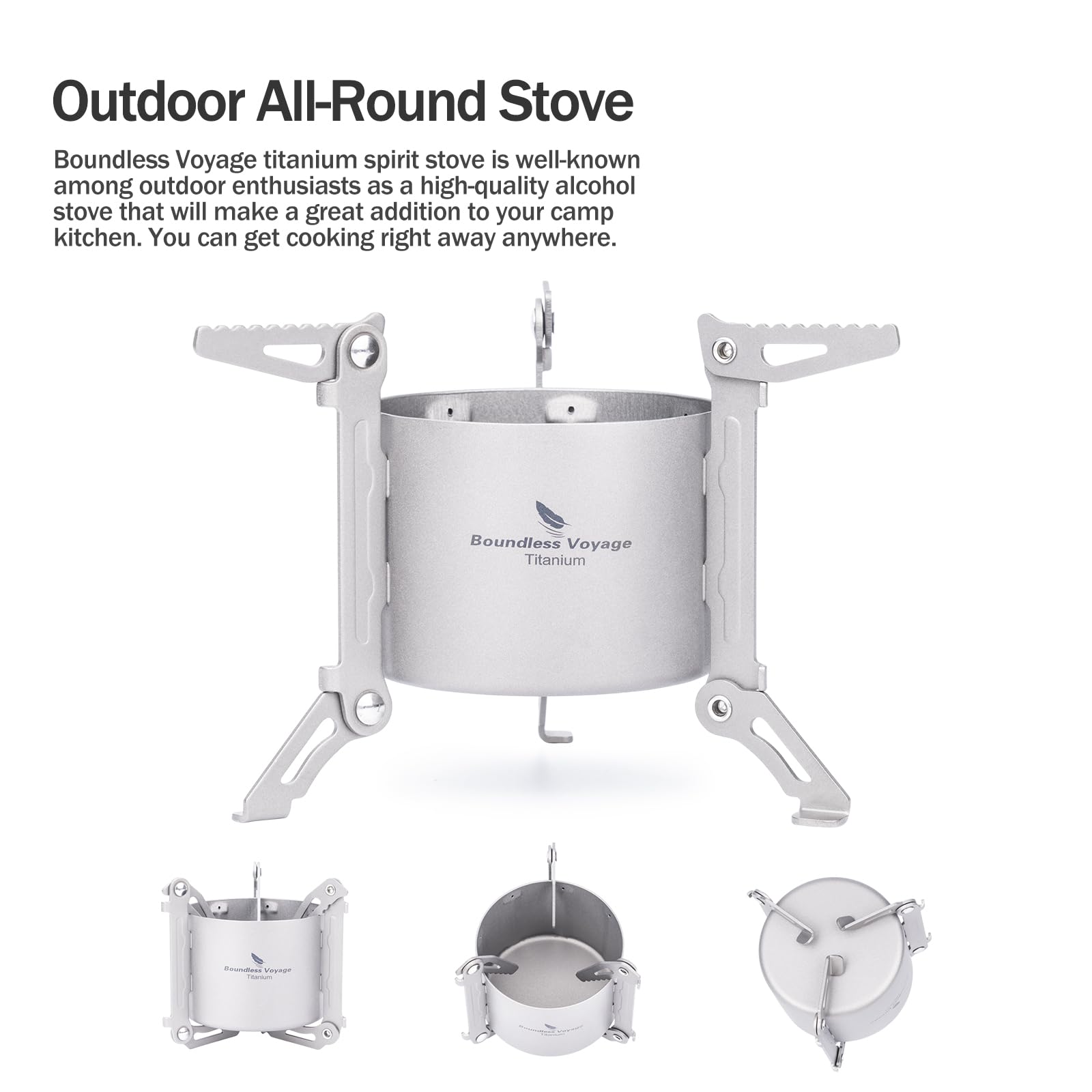 Boundless Voyage Titanium Alcohol Stove Mini Spirit Burner Outdoor Camping Stove with Foldable Stands Brackets Ultralight Portable Backpacking Stove
