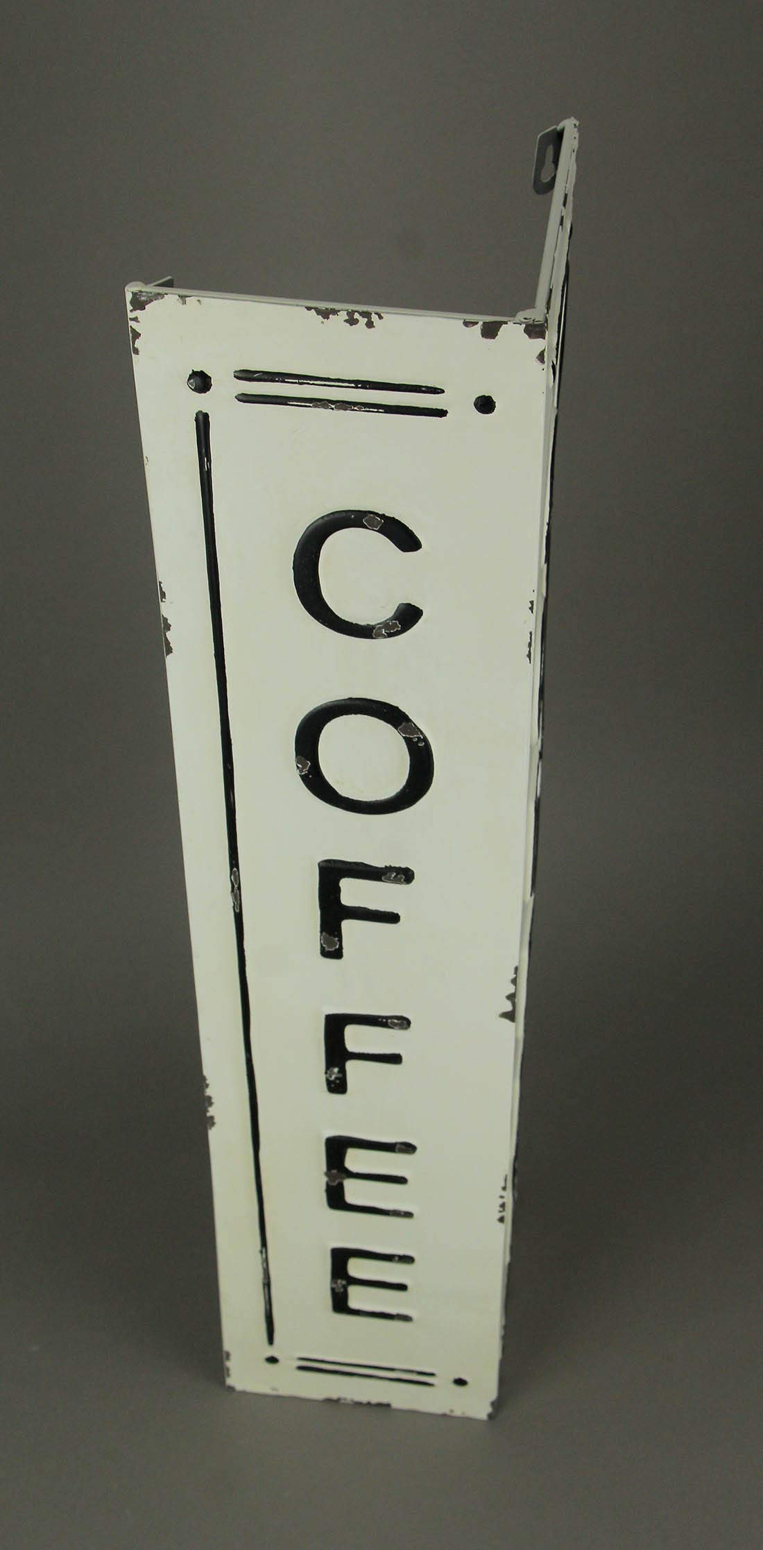 Black and White Pressed Tin 2 Sided Vertical Coffee Sign