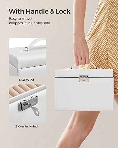 SONGMICS Jewelry Box 3 Layers, Jewelry Organizer with 2 Drawers, Jewelry Case with Portable Travel Case, with Handle, Lockable, Jewelry Storage, Gift for Loved ones, White UJBC121W