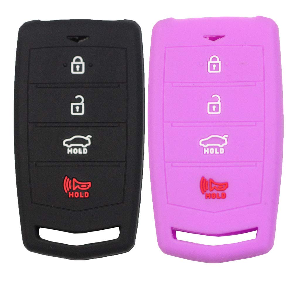 Btopars 2pcs 4 Buttons Silicone Rubber Remote Smart Key Fob Case Cover Protector Holder Jacket Compatible with Hyundai Genesis 2017 2018 2019 2020 G70 G80 G90 Black Purple