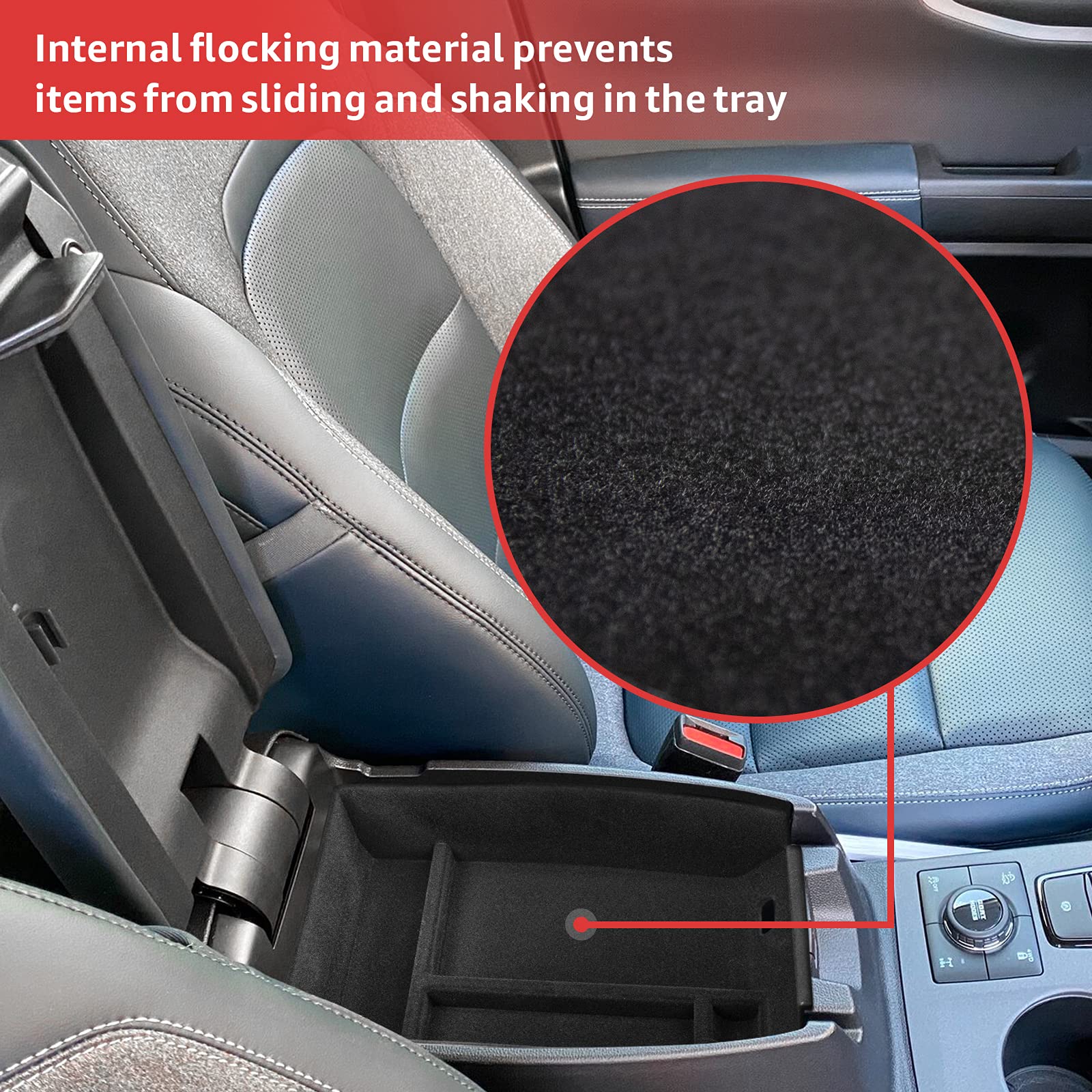 Center Console Organizer for 2021 2022 Ford Bronco Sport and Ford Escape 2020 2021 2022 Flocked Console Tray Storage Box Accessories Upgrade