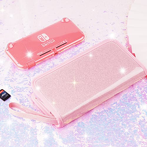 BelugaDesign Glitter Switch Case | Carrying Bag Travel Purse Zipper Clutch Handbag | Game Card Holder | Compatible with Nintendo Switch Standard Lite OLED (Pink)