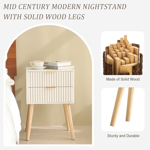 White Nightstand, Modern Bedside Table with 2 Drawers, Wood Side End Table with Storage for Small Space, Bedroom, Living Room, White