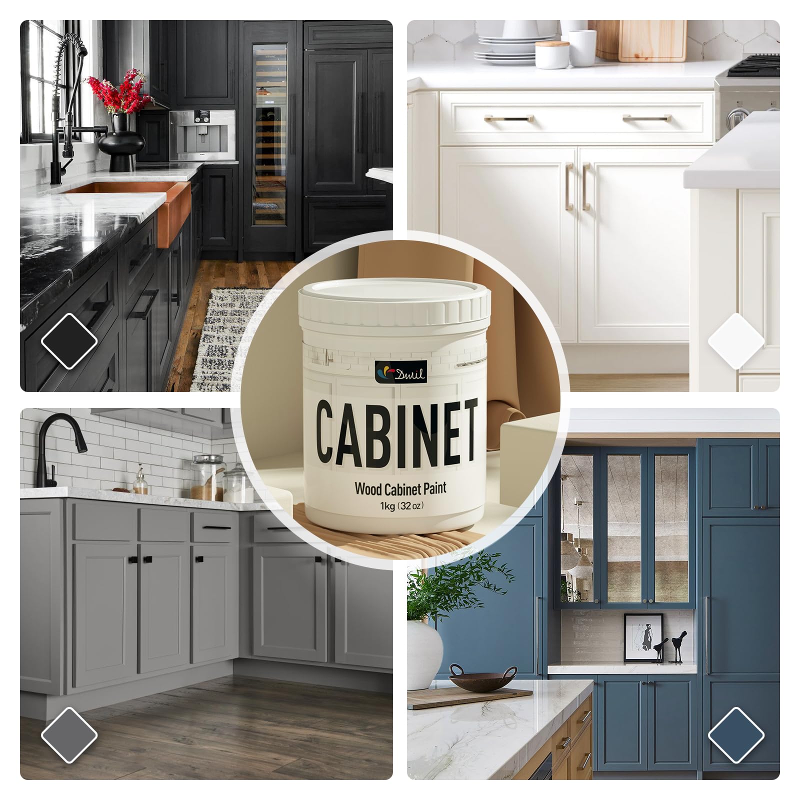 DWIL Cabinet Paint All Match - 32 OZ White | Waterproof, No Sanding, Low Odor | Kitchen and Bathroom Cabinet Makeover Kit