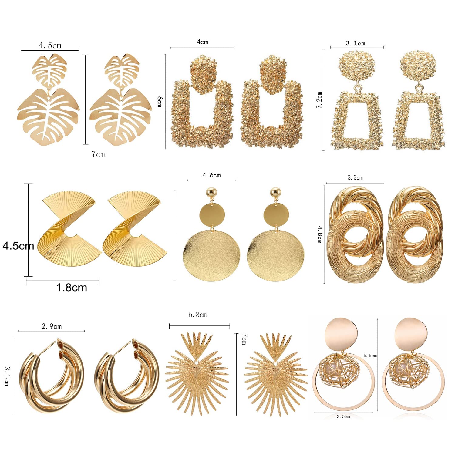 LANTAI 12 Pairs Fashion Statement Earrings Boho Geometric Dangle Earrings Gold Hoop Earrings for Women Gift Jewelry